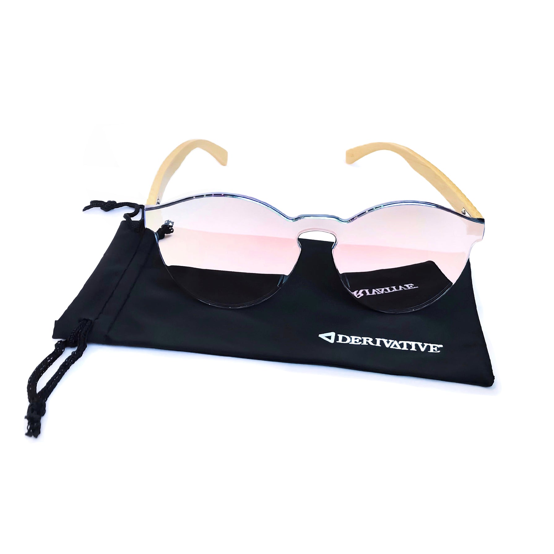 Pink Rimless Infinity Lens Bamboo Sunglasses by Derivative